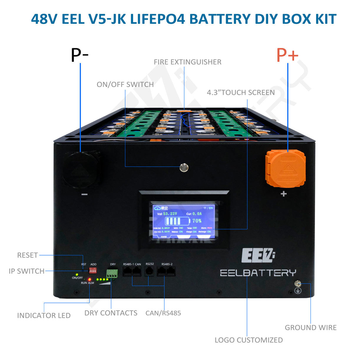 48V Server Rack JK BMS V5 Battery BOX DIY Kit with 200A BMS 2A Active ...